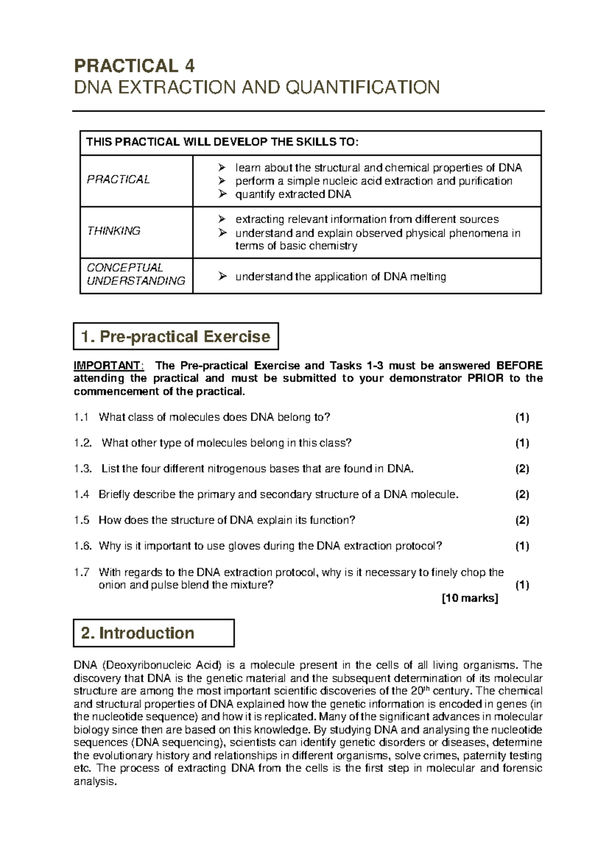 2023 DNA Practical 4 - PRACTICAL 4 DNA EXTRACTION AND QUANTIFICATION ...