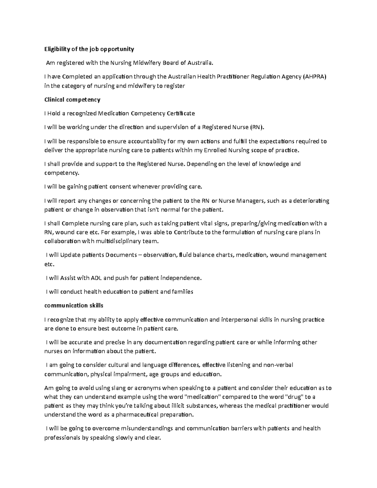 Eligibility of the job opportunity - I have Completed an application ...