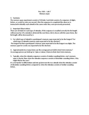 Working Memory 302L - Professor Carmody CogLab - WORKING MEMORY Working Memory California State ...