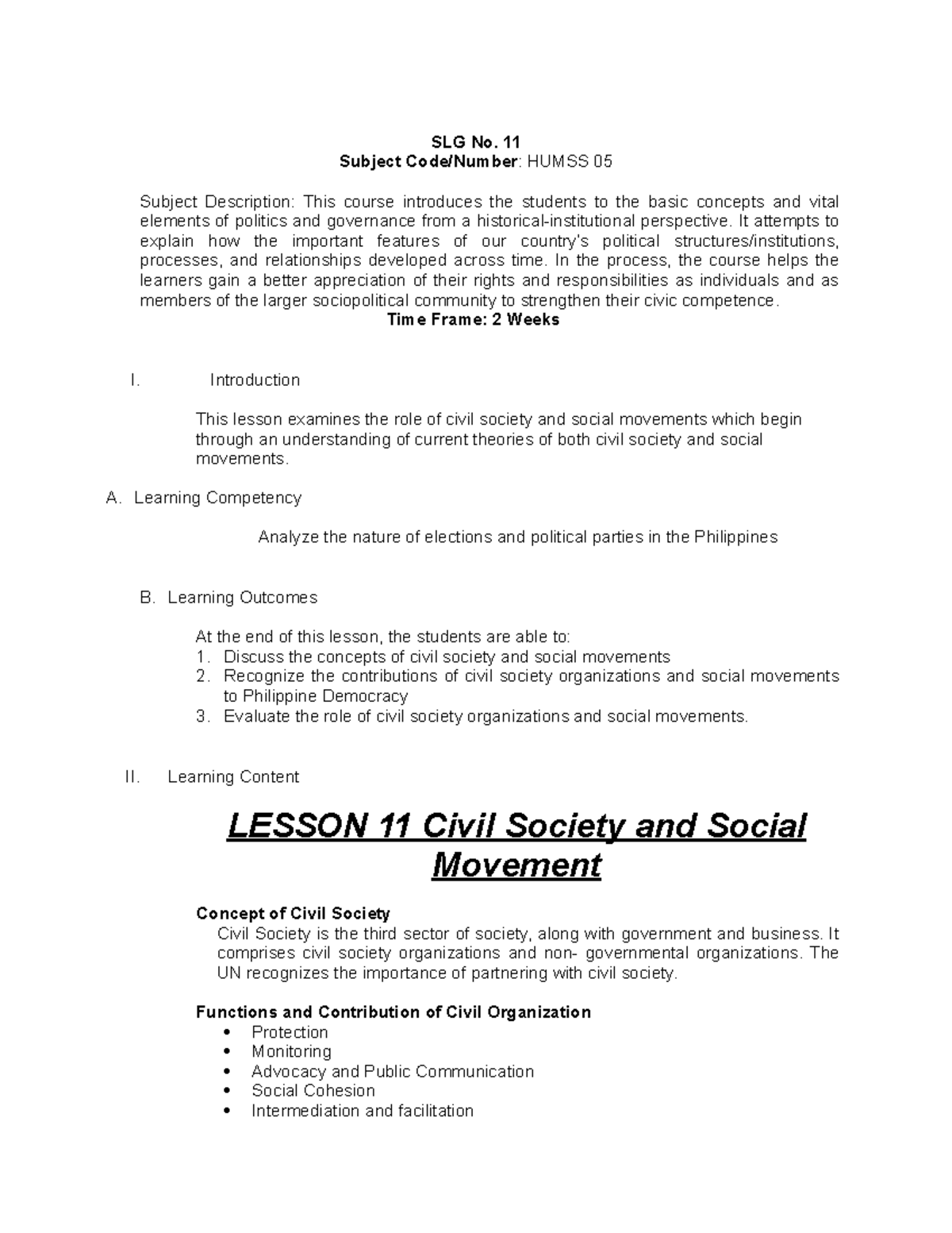 Polsci Slg 11 - none - SLG No. 11 Subject Code/Number : HUMSS 05 ...