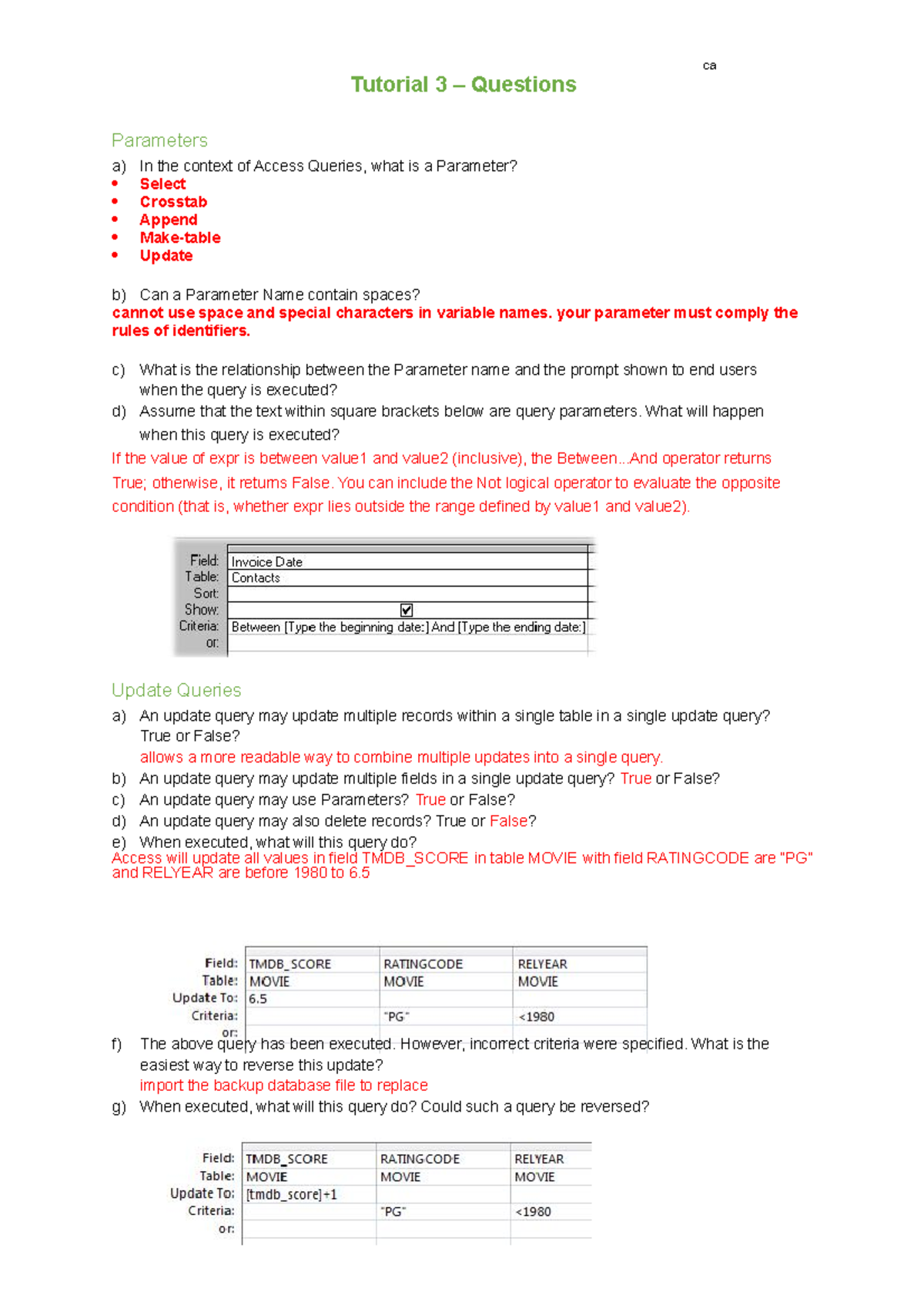 Topic 3 Lecture Tutorial Discussion Questions Ca Tutorial 3 Questions Parameters A In The
