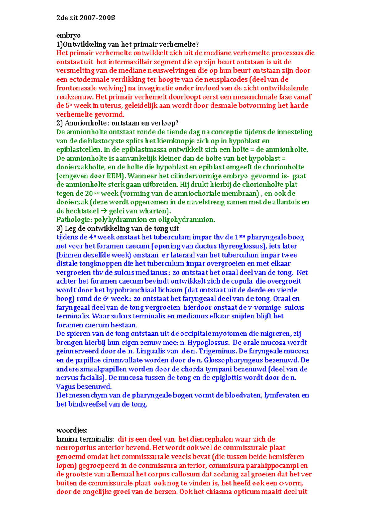 Tentamen 2008, vragen en antwoorden - 2de zit 2007- embryo 1 ...