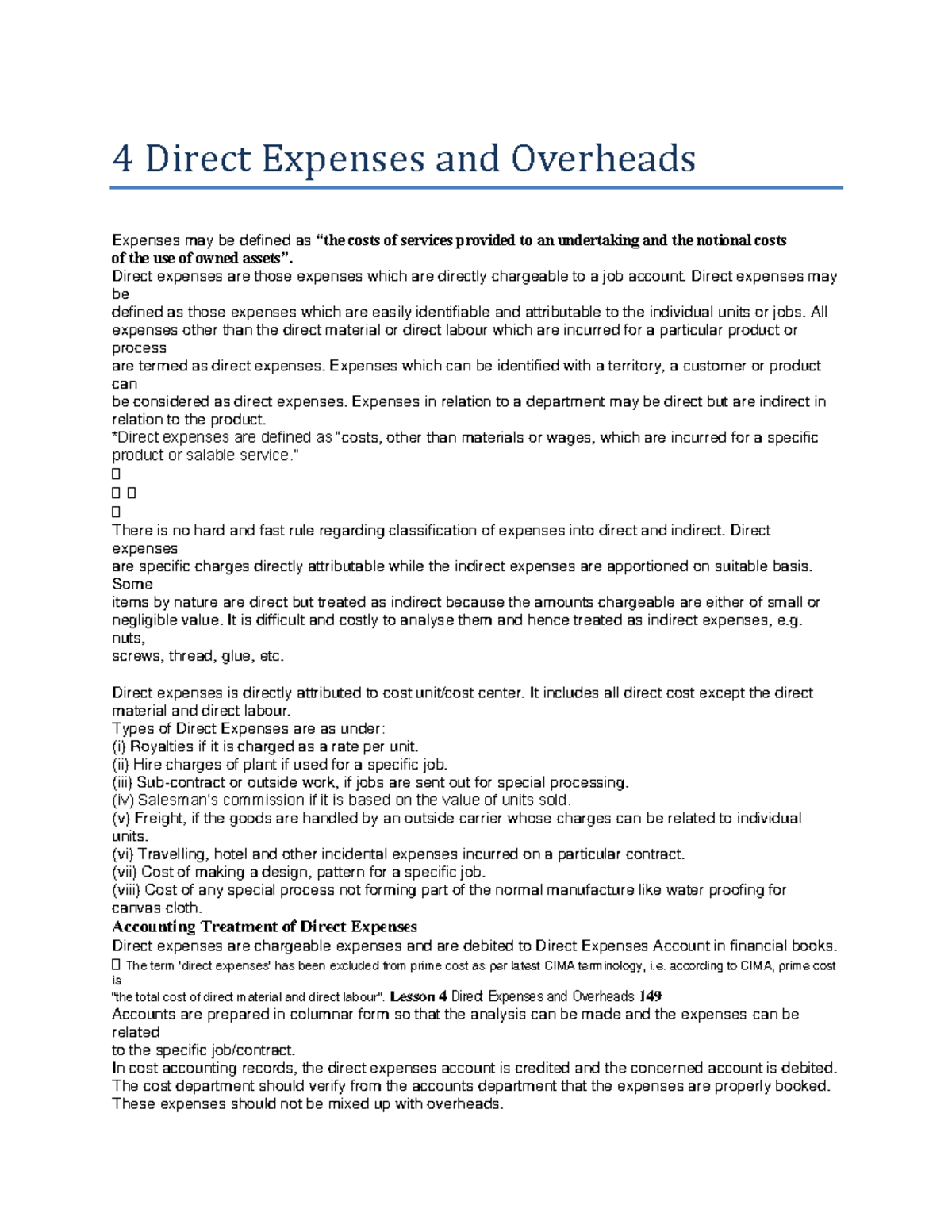 4 Direct Expenses and Overheads - 4 Direct Expenses and Overheads ...