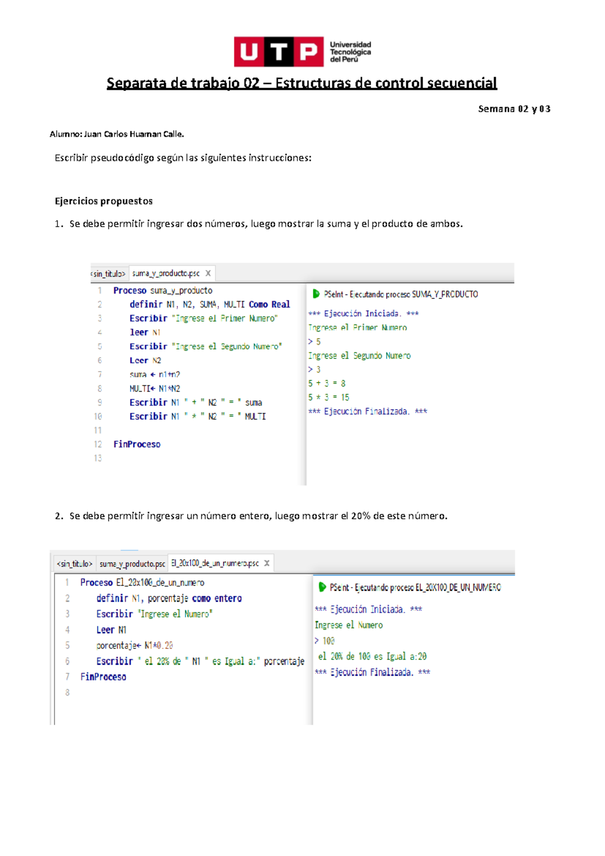 Separata 02 Unidad 01 10 ejercicios - Separata de trabajo 02 – Estructuras de control secuencial ...