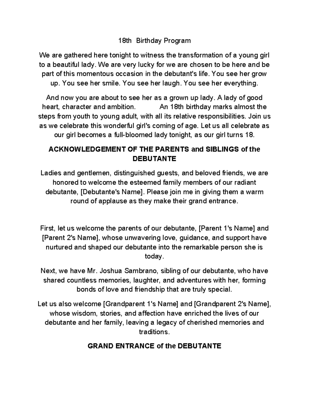 Wella - afh;vh ivhi;vviun o - 18th Birthday Program We are gathered ...