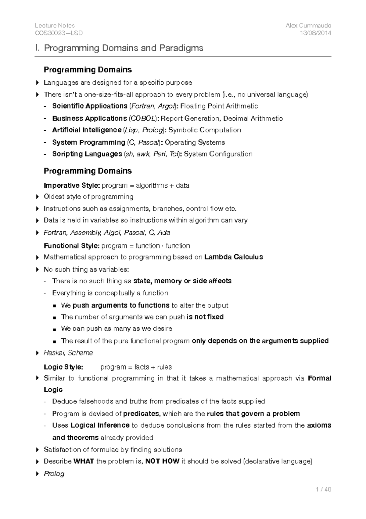 Lecture Notes Lectures 1 12 Lecturer Markus Lumpe Warning Error During Font Loading