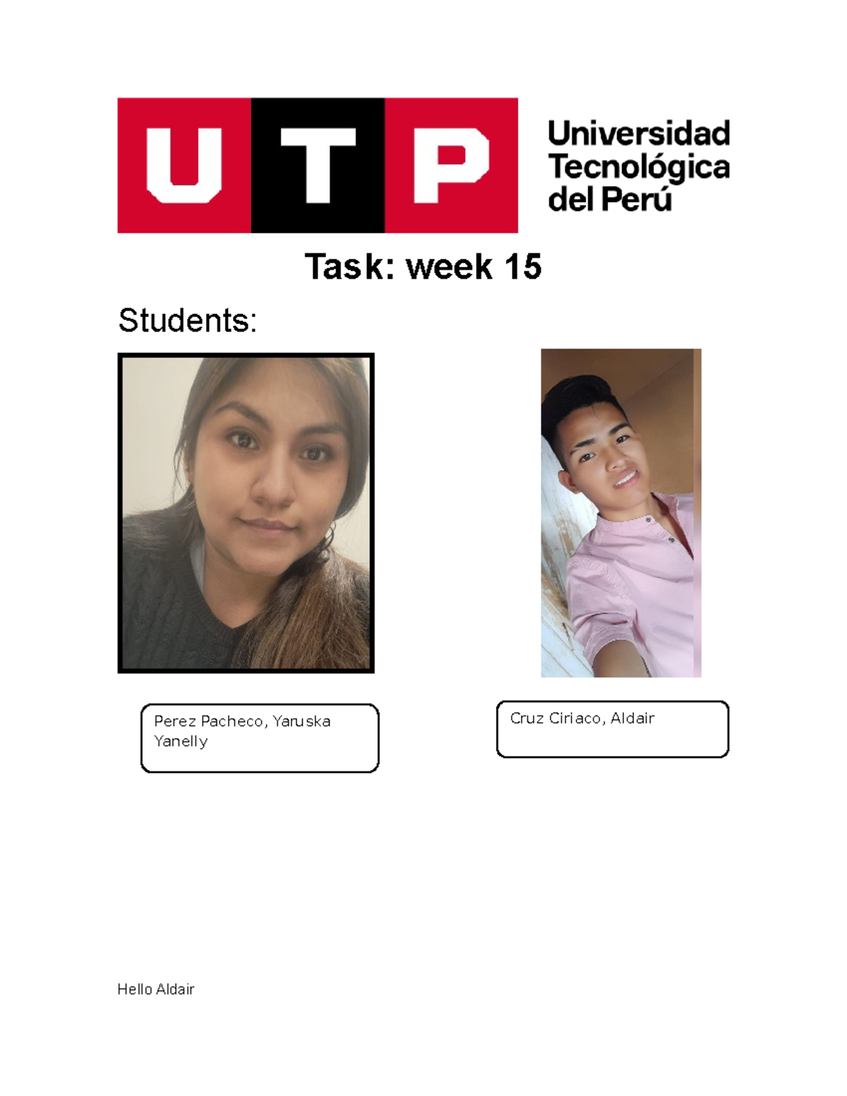 Sunday of Week 15 - texto - Ingles III - Task: week 15 Students: Hello ...