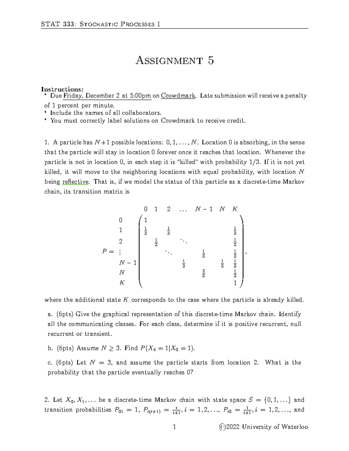 Stat333-hw5 f22 - stat 333 assignment, can be used for practice. Very ...