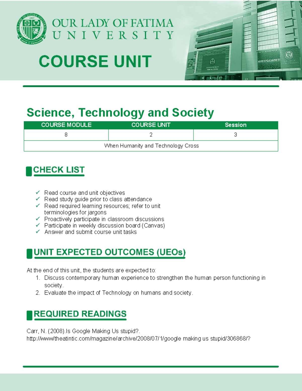 Course unit-when technology and humanity cross - Science, Technology ...