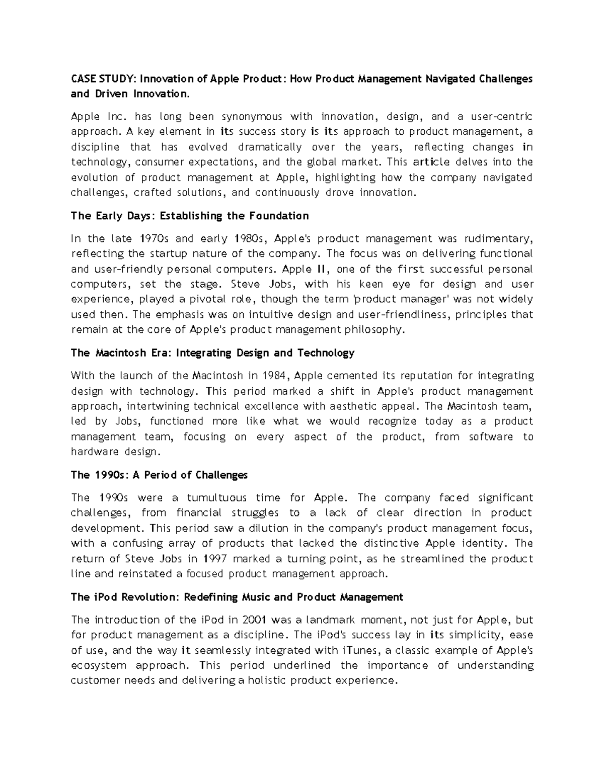 Innovation management A CASE Study - CASE STUDY: Innovation of Apple ...