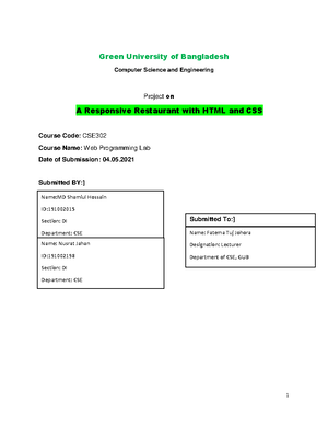 Lab Project Report Template CSE - Green University of Bangladesh ...