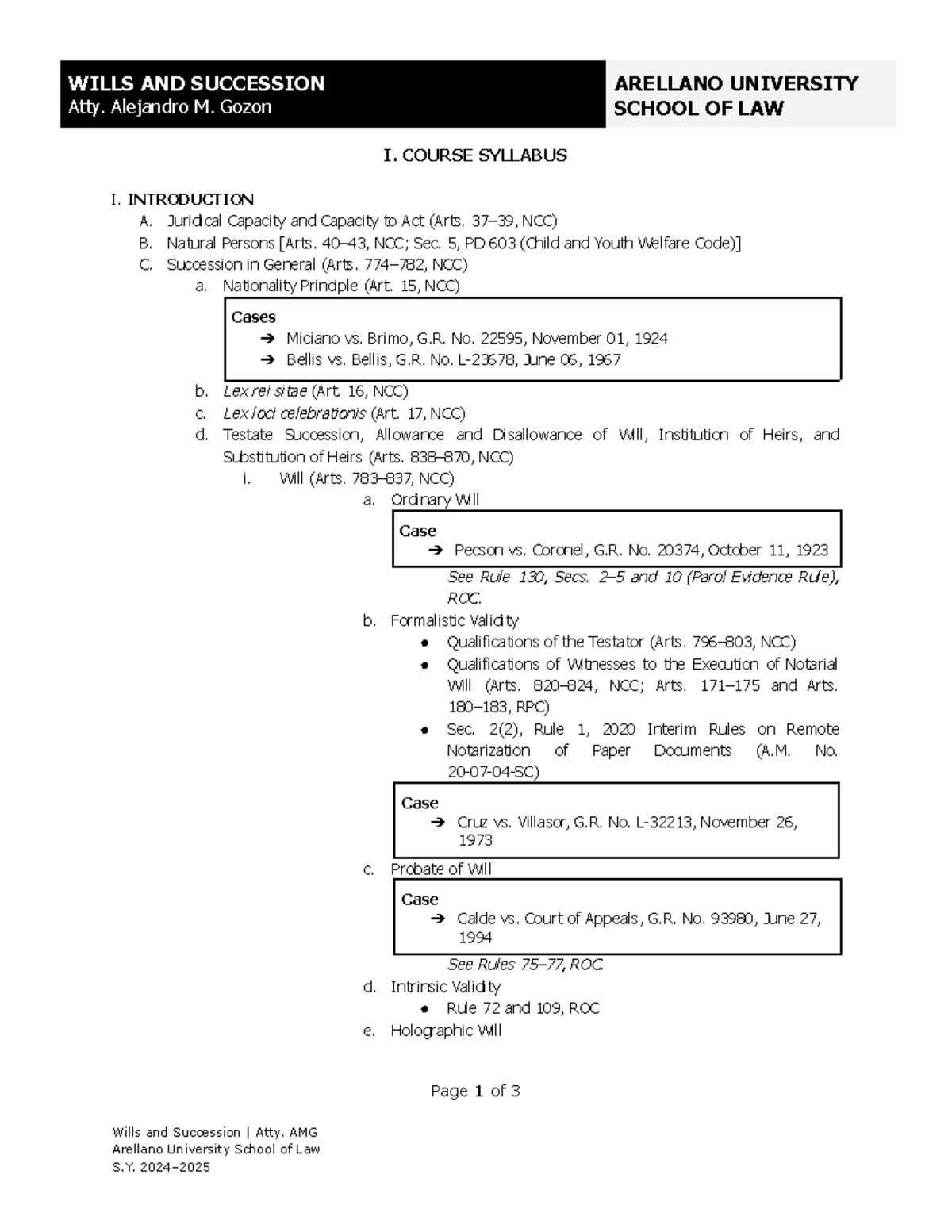 Wills Succession Syllabus House Rules - WILLS AND SUCCESSION Atty ...