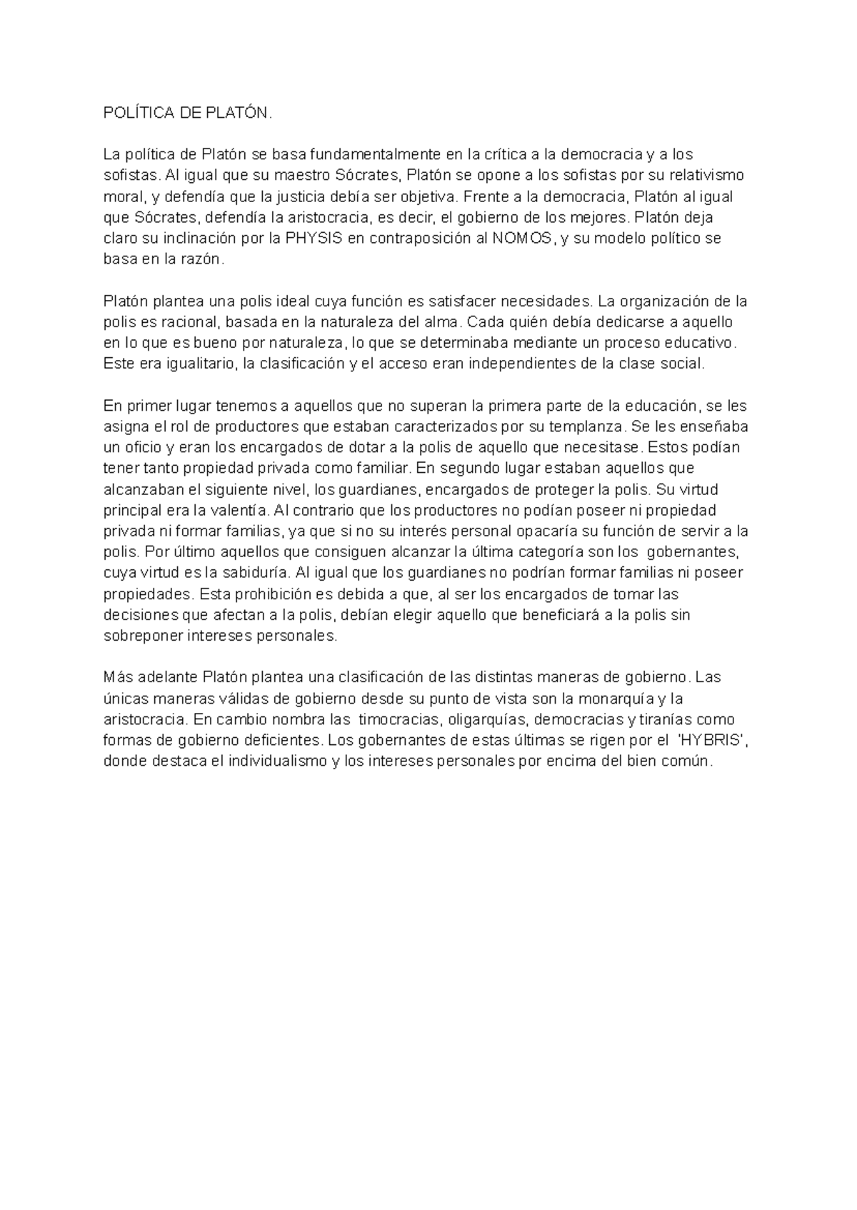 1 Politica de Platon - POLÍTICA DE PLATÓN. La política de Platón se ...