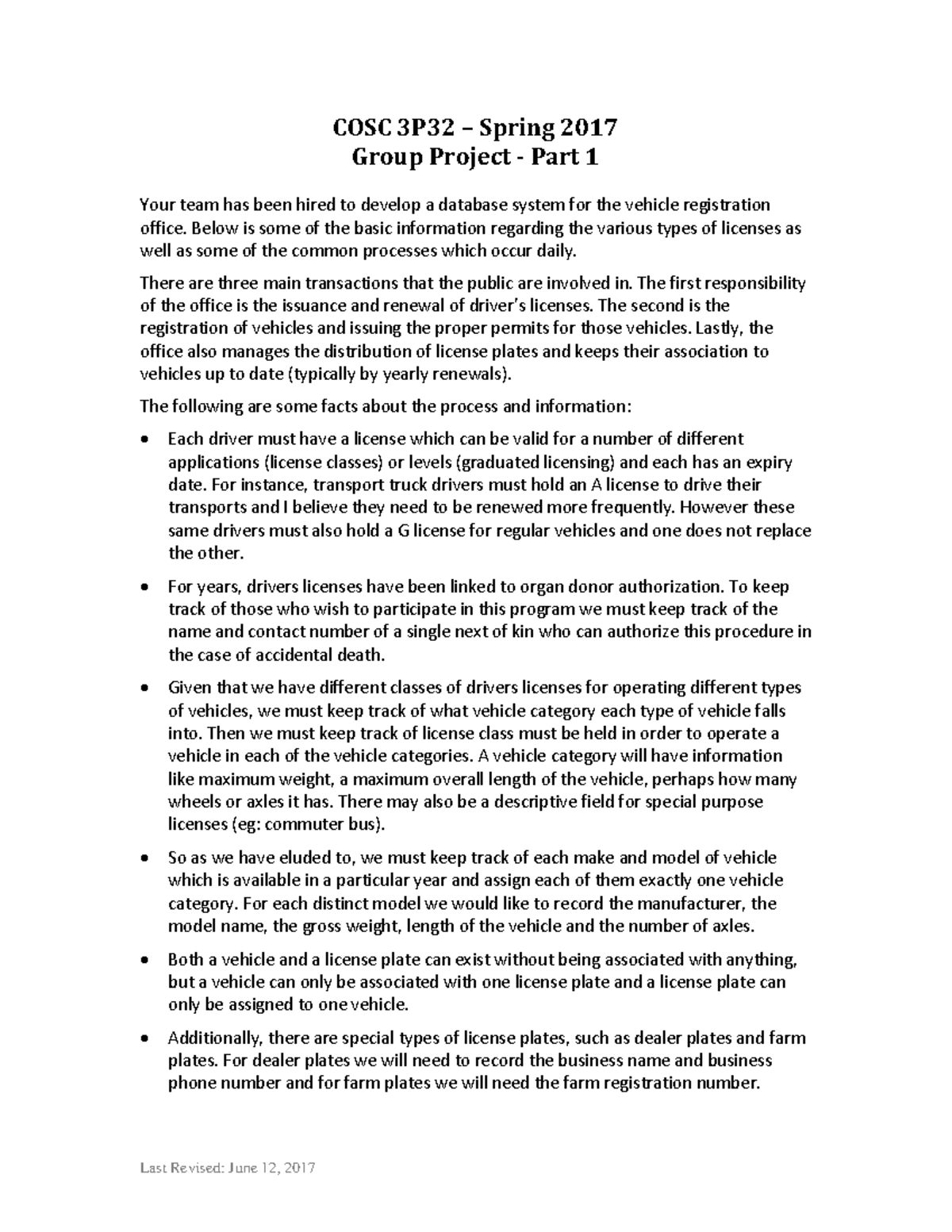 Project P 1 - Last Revised: June 12, 2017 COSC 3P32 – Spring 201 7 Group Project - Part 1 Your ...