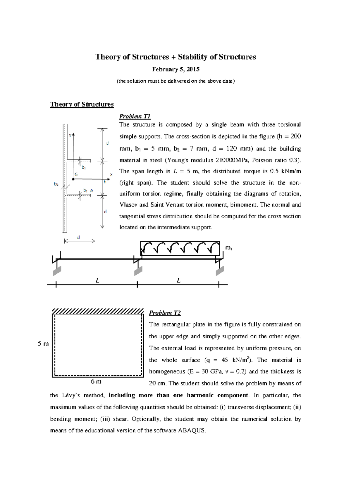 Esame theory of structures and stability of structures del 5-02-2015 - Theory of Structures ...