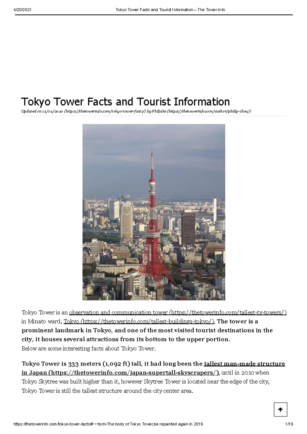 3 Tokyo Tower Facts and Tourist Information – The Tower Info ...