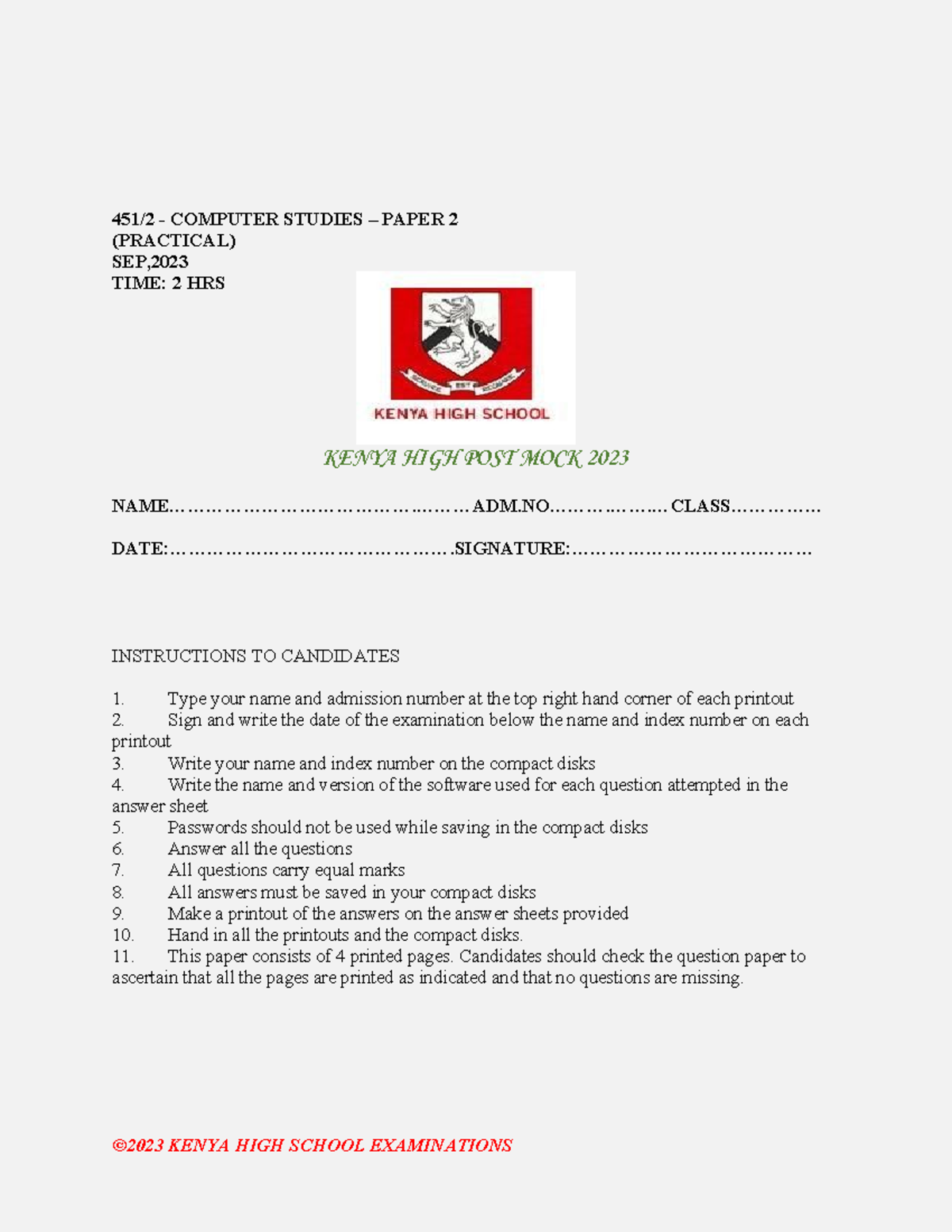 451-2 QN - COMPUTER STUDIES - 451/2 - COMPUTER STUDIES – PAPER 2 ...