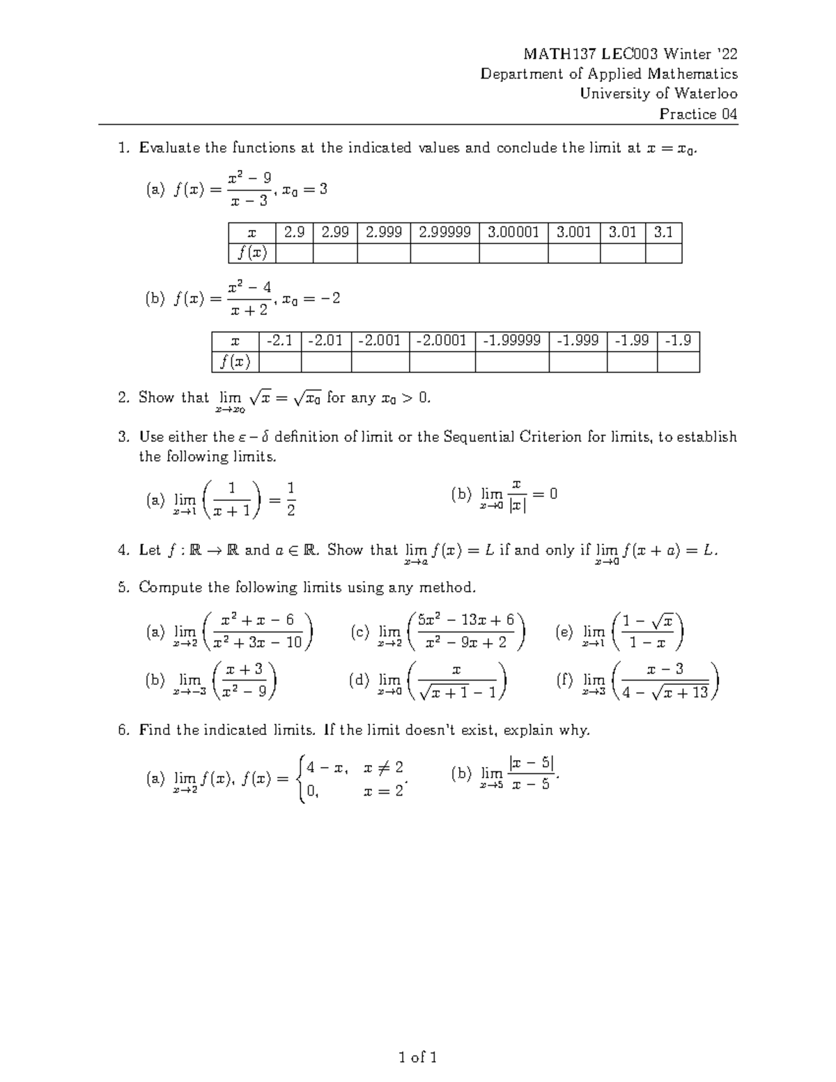 Prct04 - Practice - MATH137 LEC003 Winter ’ Department of Applied ...