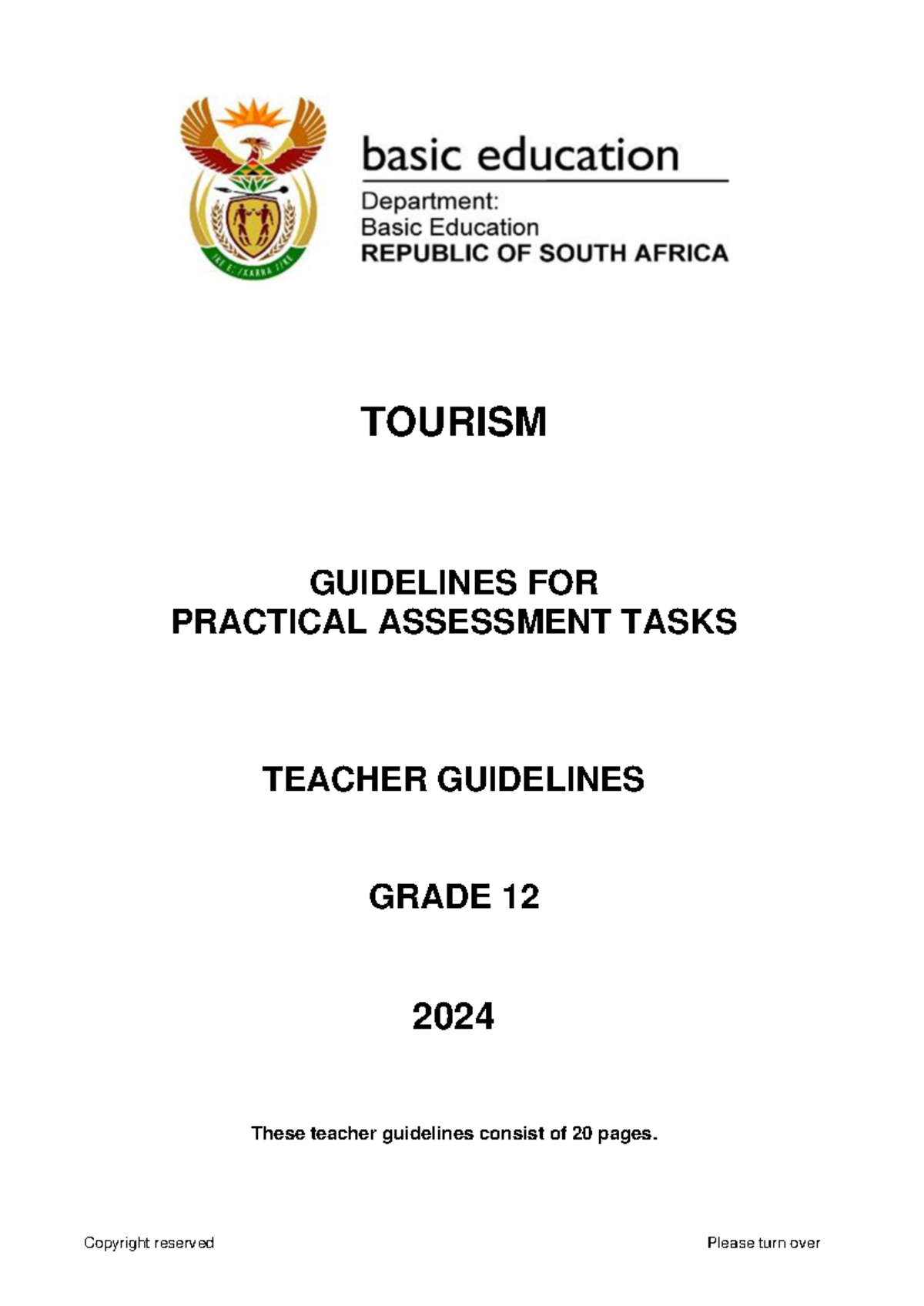 Tourism PAT GR 12 2024 (Teacher Guidelines) Eng - TOURISM GUIDELINES ...