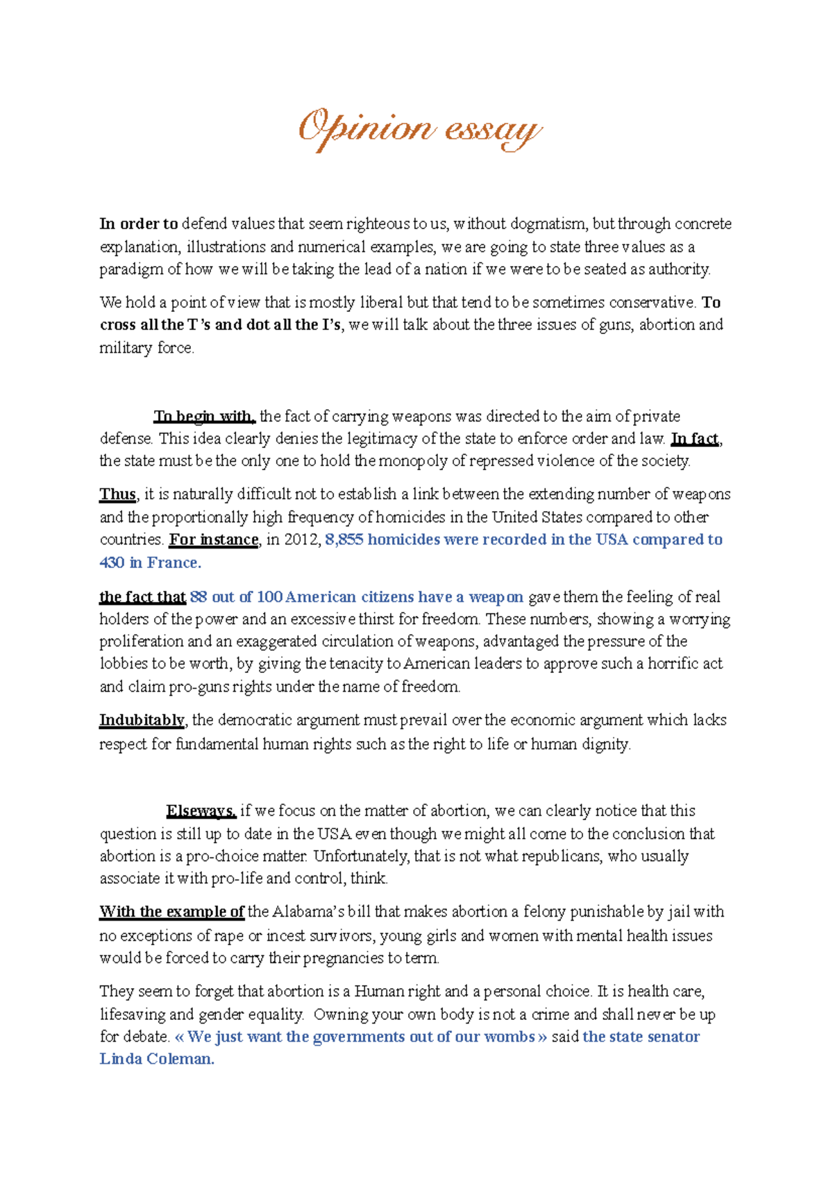 Opinion Essay Opinion Essay In Order To Defend Values That Seem