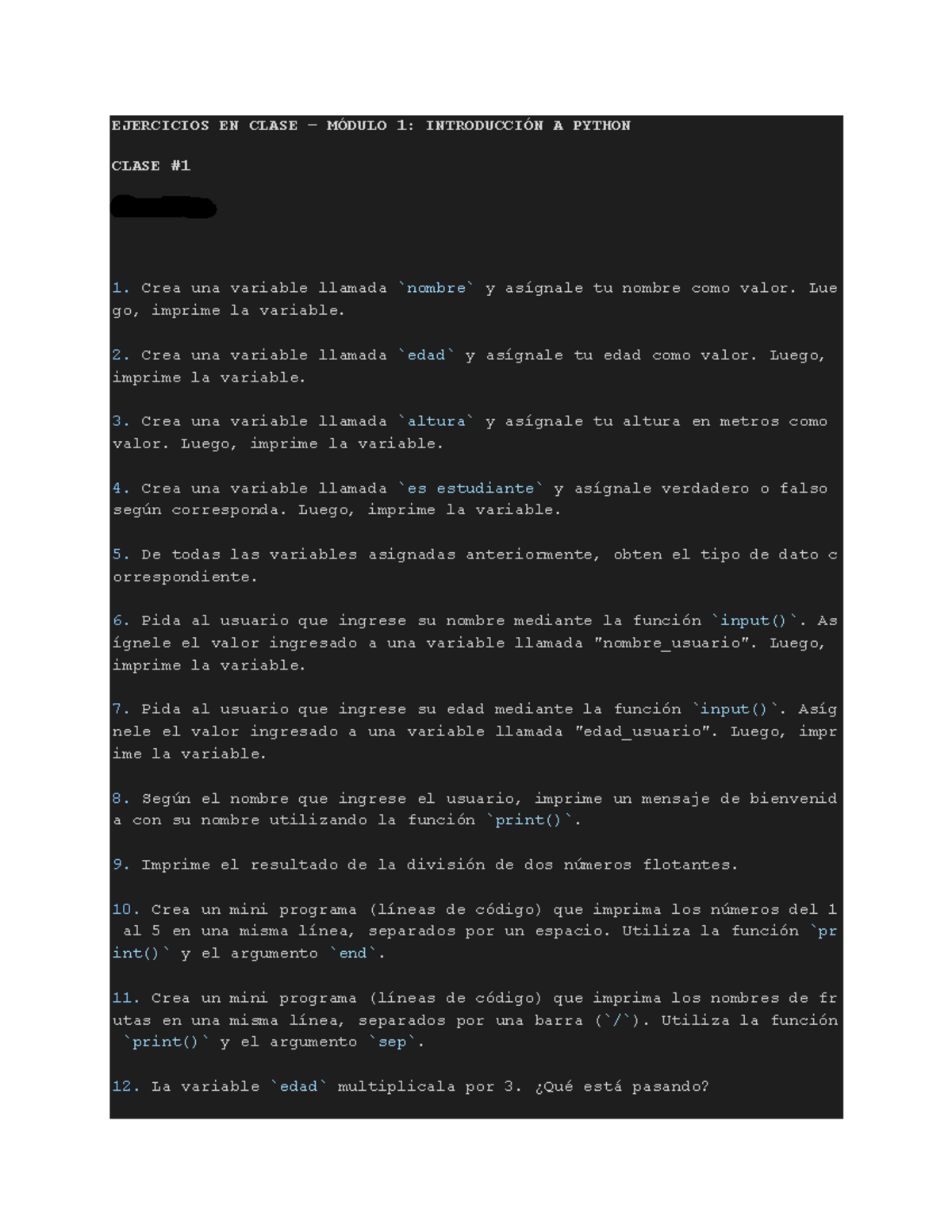 Clase #1 - Ejercicios en Clase - EJERCICIOS EN CLASE – MÓDULO 1 ...