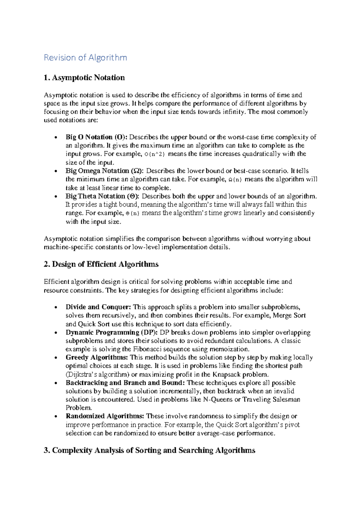 Algorithms section A - Mixed Notes - Revision of Algorithm 1 ...