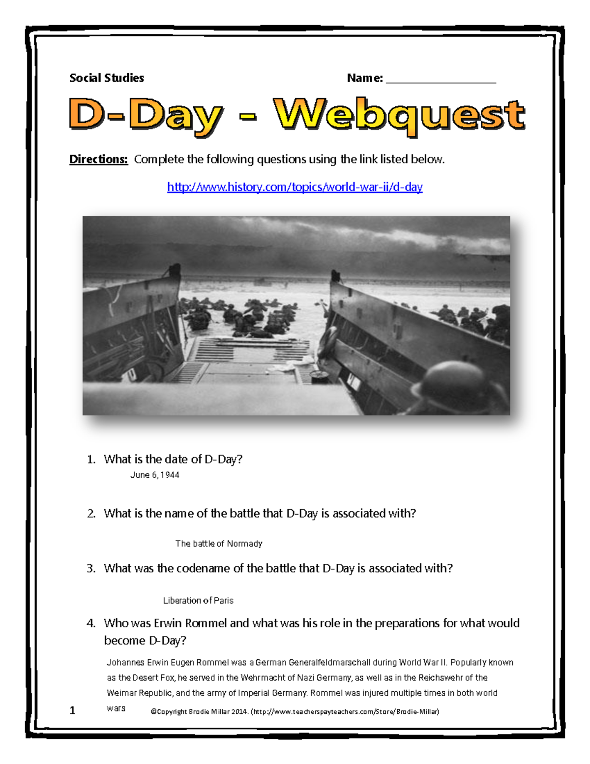 d day world war ii web quest - 1 ©Copyright Brodie Millar 2014. - Studocu