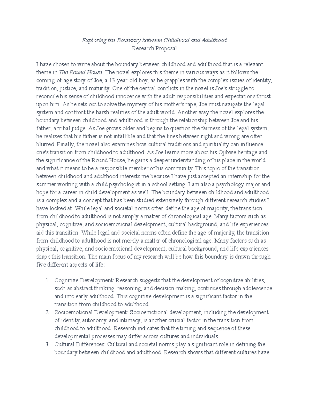 Research Proposal - Exploring the Boundary between Childhood and ...