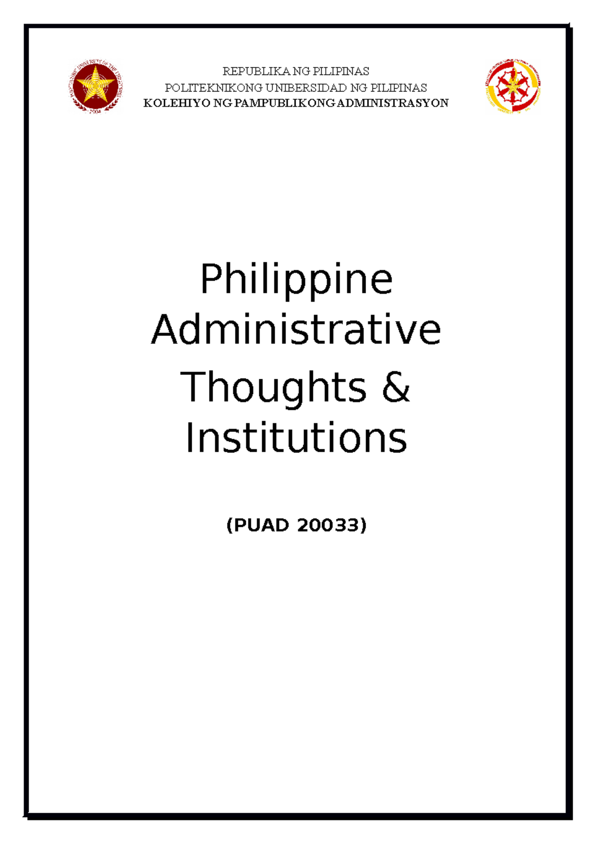 Philippine Thoughts and Institution - REPUBLIKA NG PILIPINAS POLITEKNIKONG UNIBERSIDAD NG ...