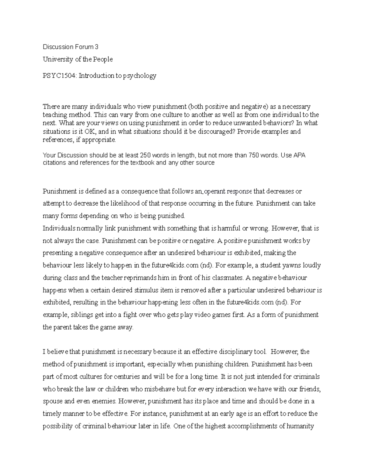 Discussion Forum unit 3 - Discussion Forum 3 University of the People ...