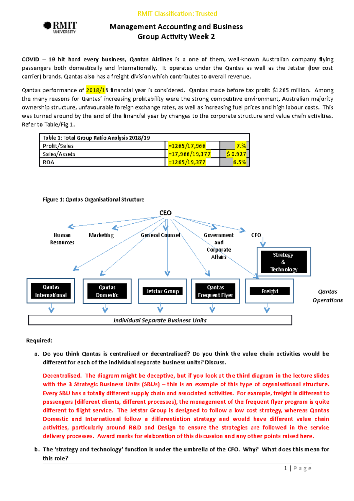 Week 2 Group Activity Value Chain at Qantas solution - Management ...