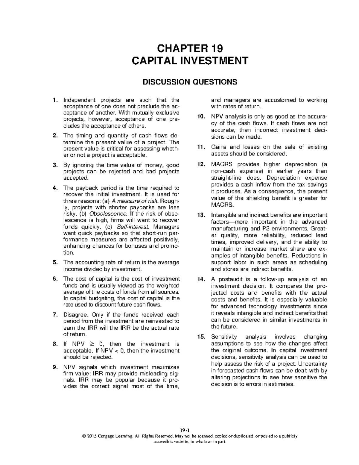 Ch 19 answers - Review problems - 19 - © 2015 Cengage Learning. All ...