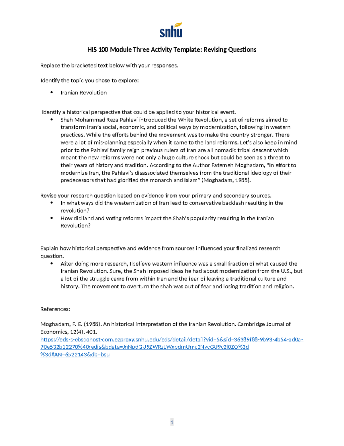 HIS 100 Module Three Activity Revising Questions Simeone Chien - HIS ...