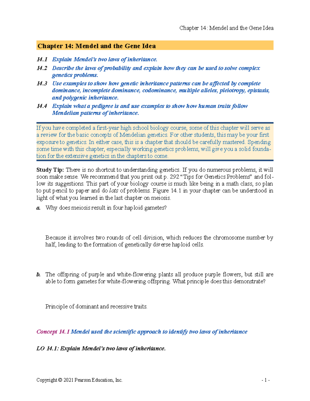 Bio12 ARG 14-1 - Campbell Biology - Chapter 14: Mendel and the Gene ...