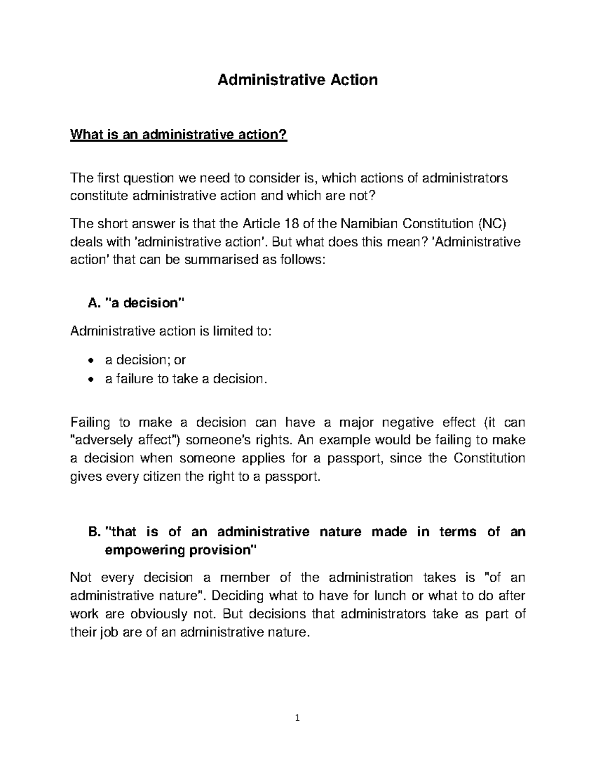 Administrative Action - But what does this mean? 'Administrative action ...