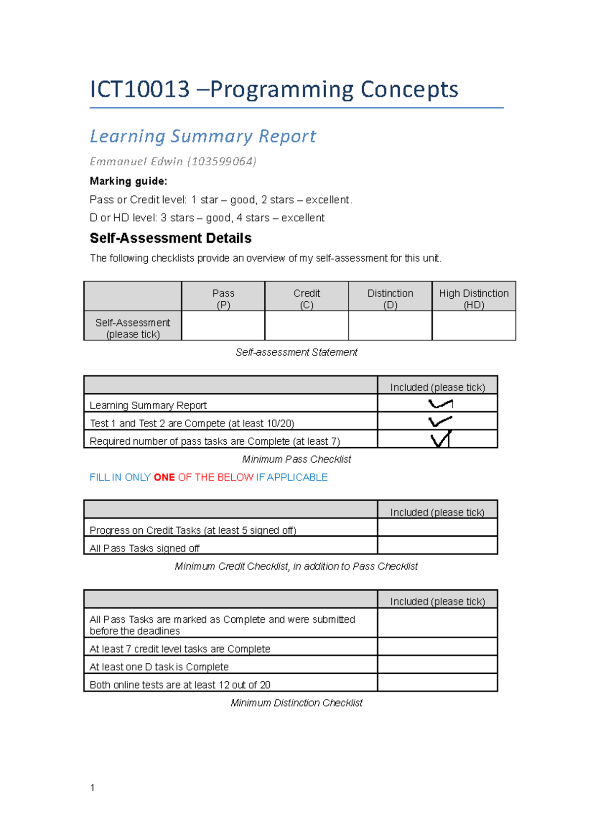 2023 ICT10013 Learning Summary Report Template - ICT10013 –Programming Concepts Learning Summary ...