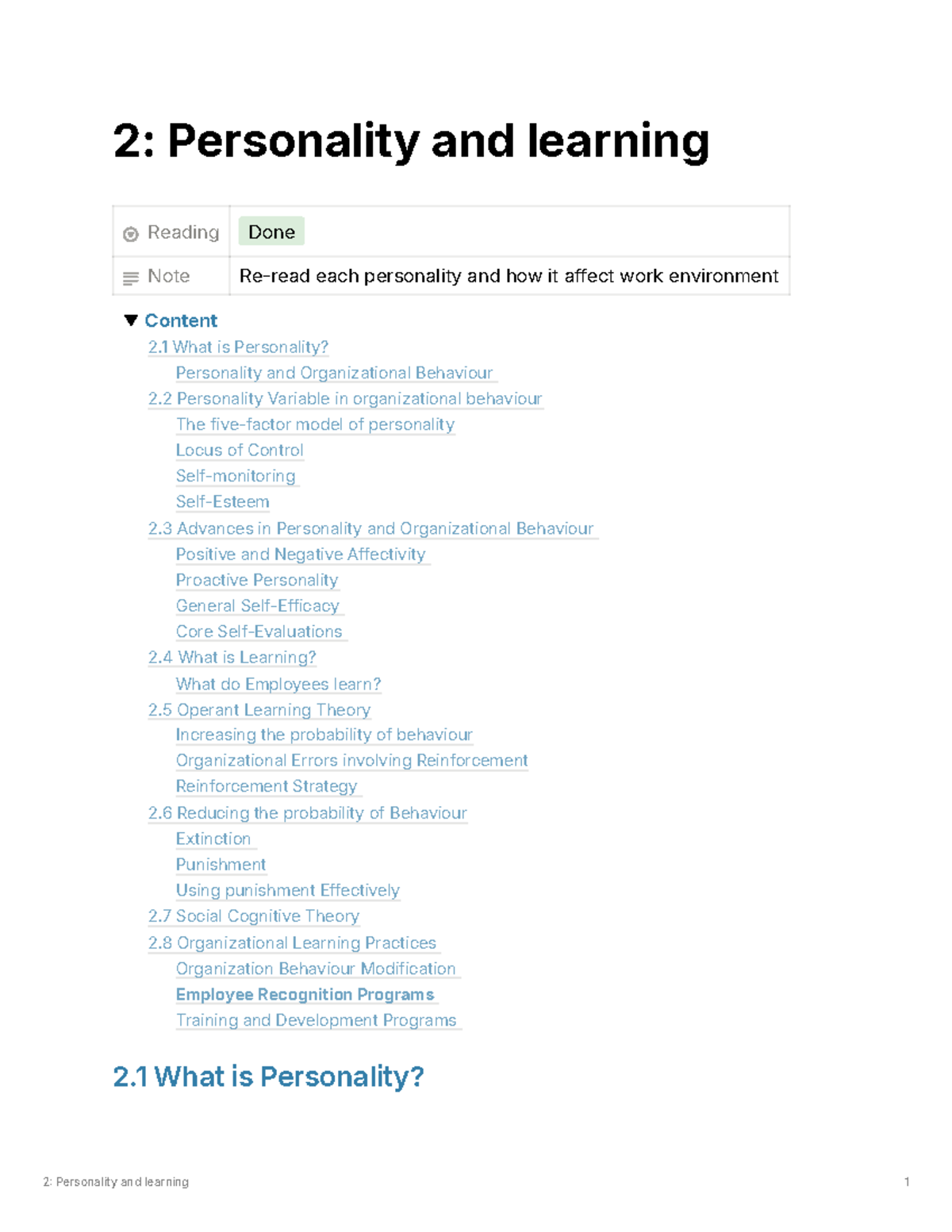 2 Personality and learning - 2: Personality and learning Reading Done ...