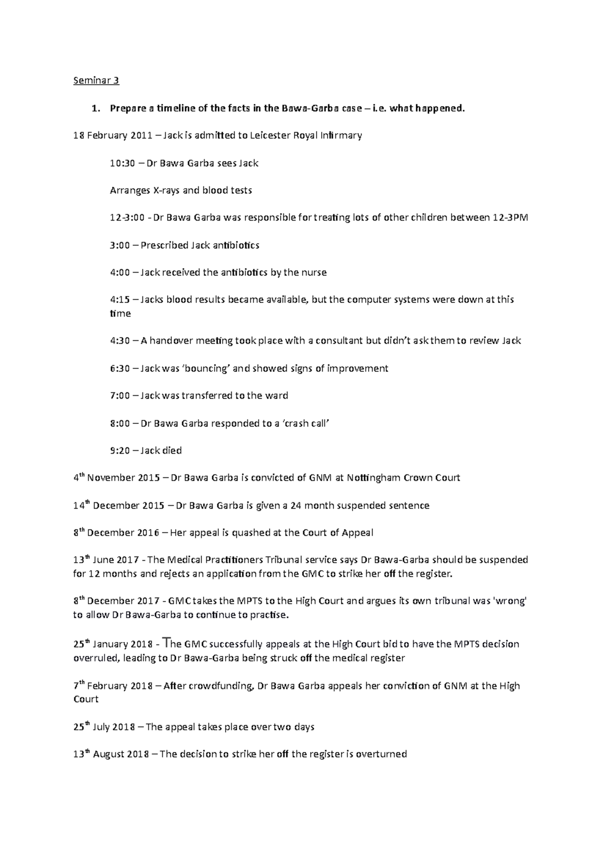 Seminar 3 - A timeline of the Bawa Garba case on GNM with questions and ...