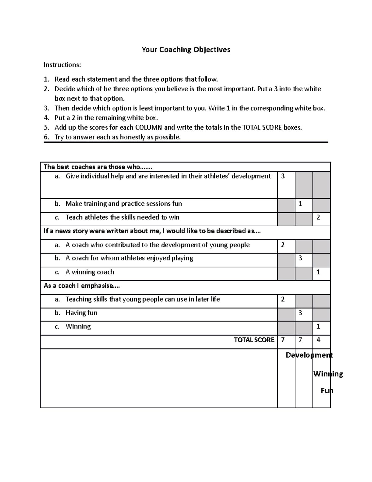 UNIT 2 Your Coaching Objectives questionnaire AA - Your Coaching ...