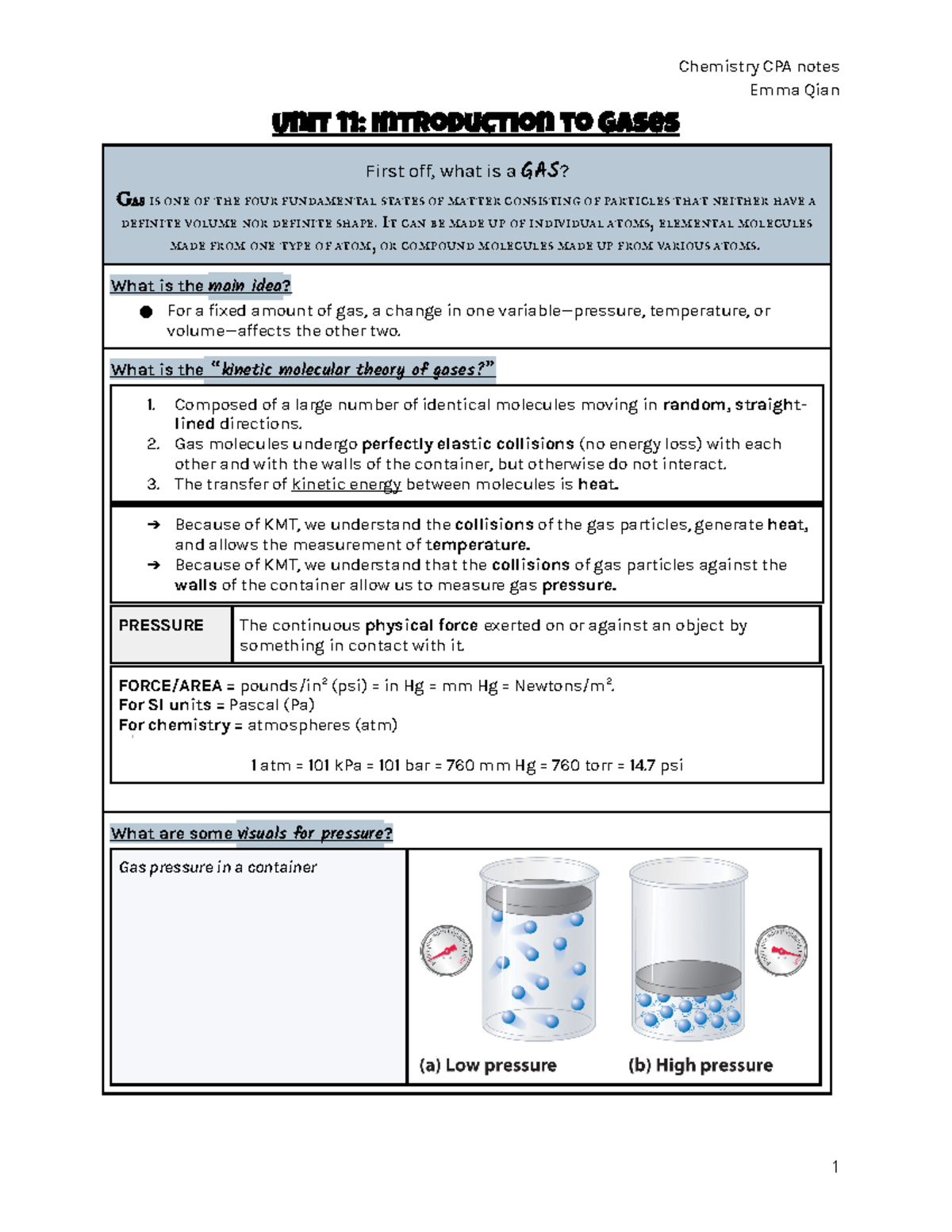 Chemistry CPA unit 11 notes - Emma Qian Unit 1 1: Introduction to Gases ...