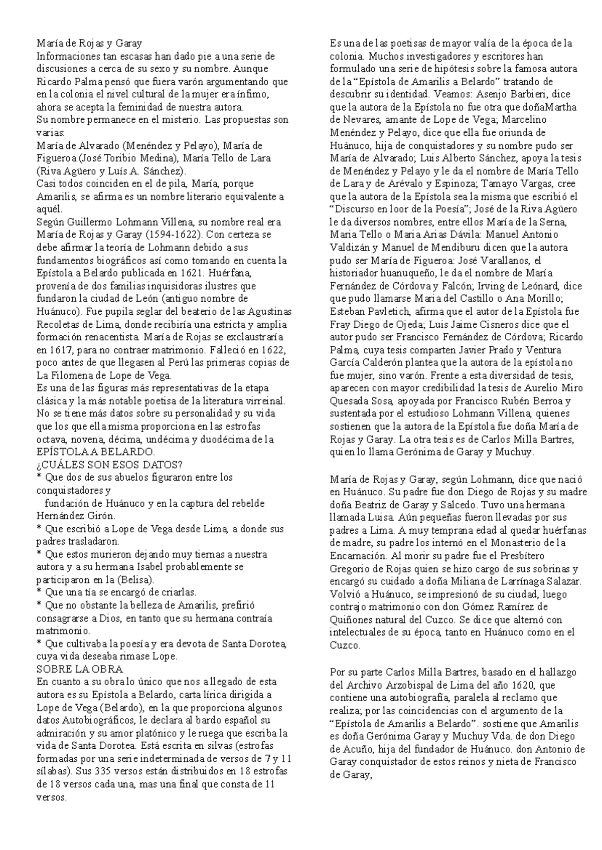 Amarilis - María de Rojas y Garay Informaciones tan escasas han dado ...