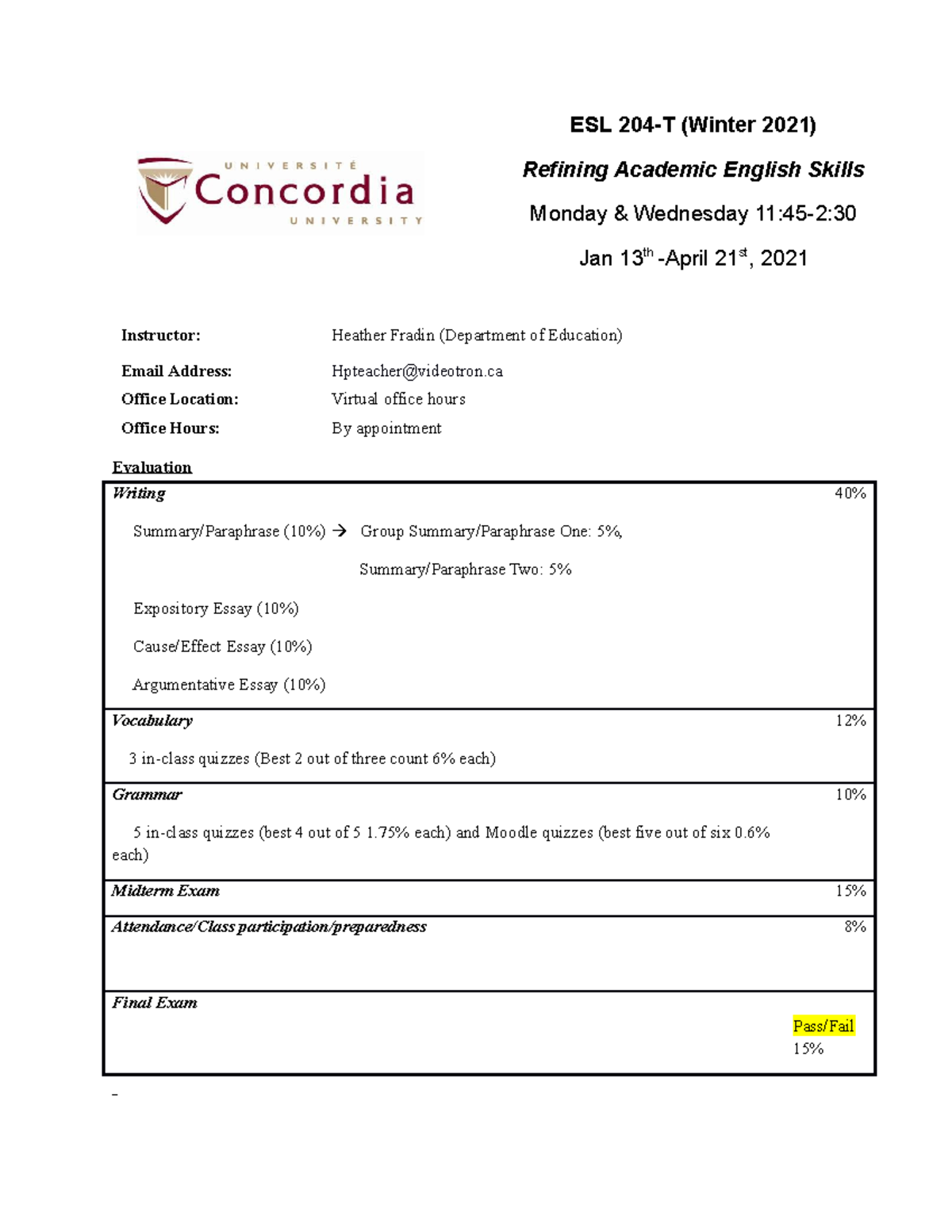 ESL course outline 204 winter 2021 - ESL 204-T (Winter 2021) Refining ...