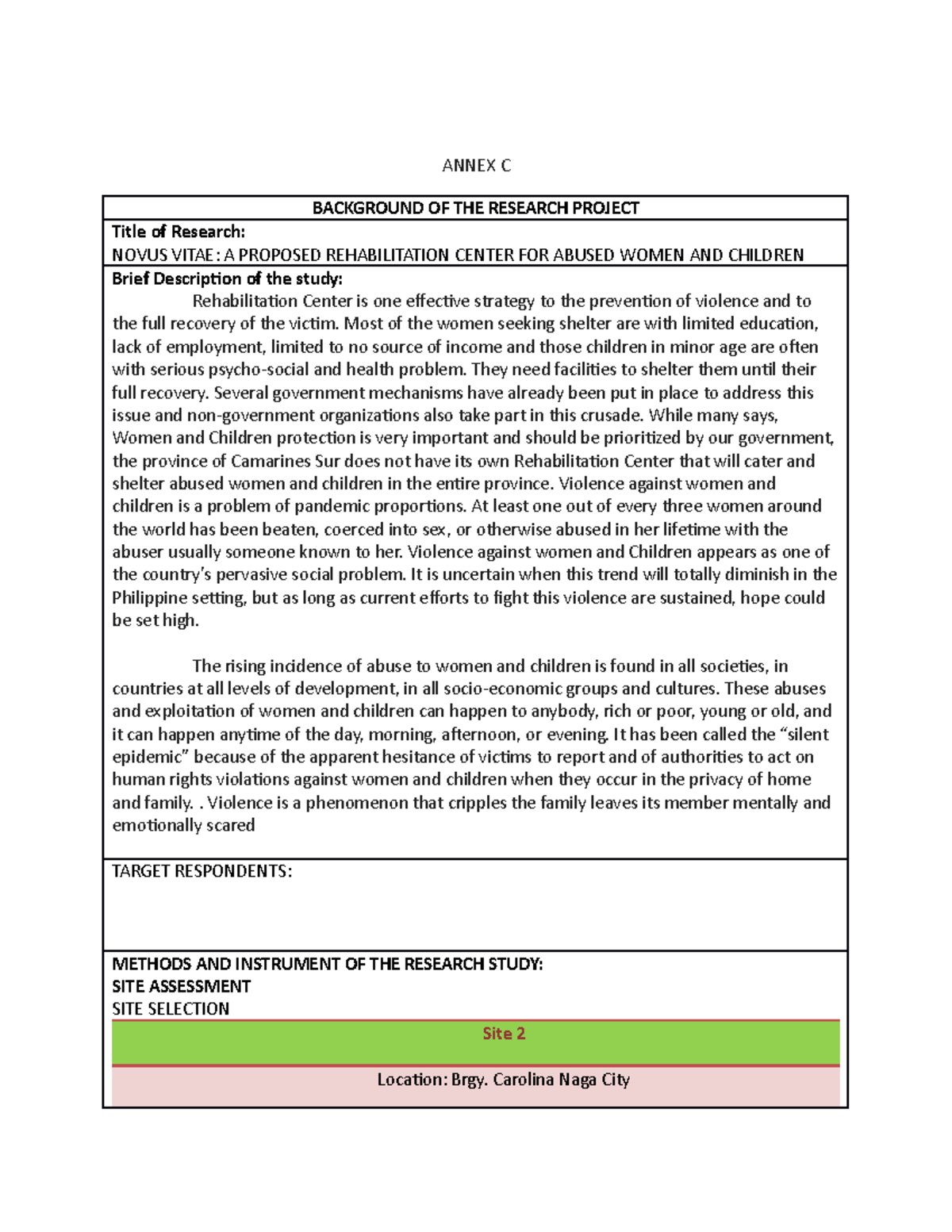 Brief description of the study - ANNEX C BACKGROUND OF THE RESEARCH ...
