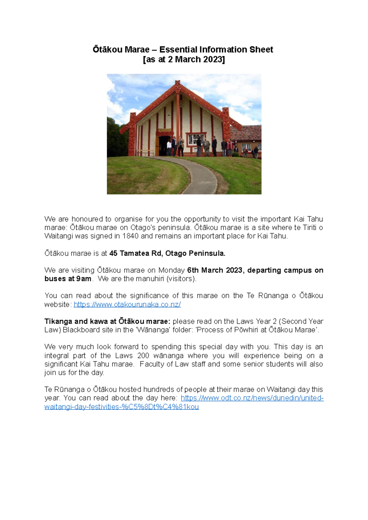 Ōtākou Marae Information Sheet - Ōtākou Marae – Essential Information ...