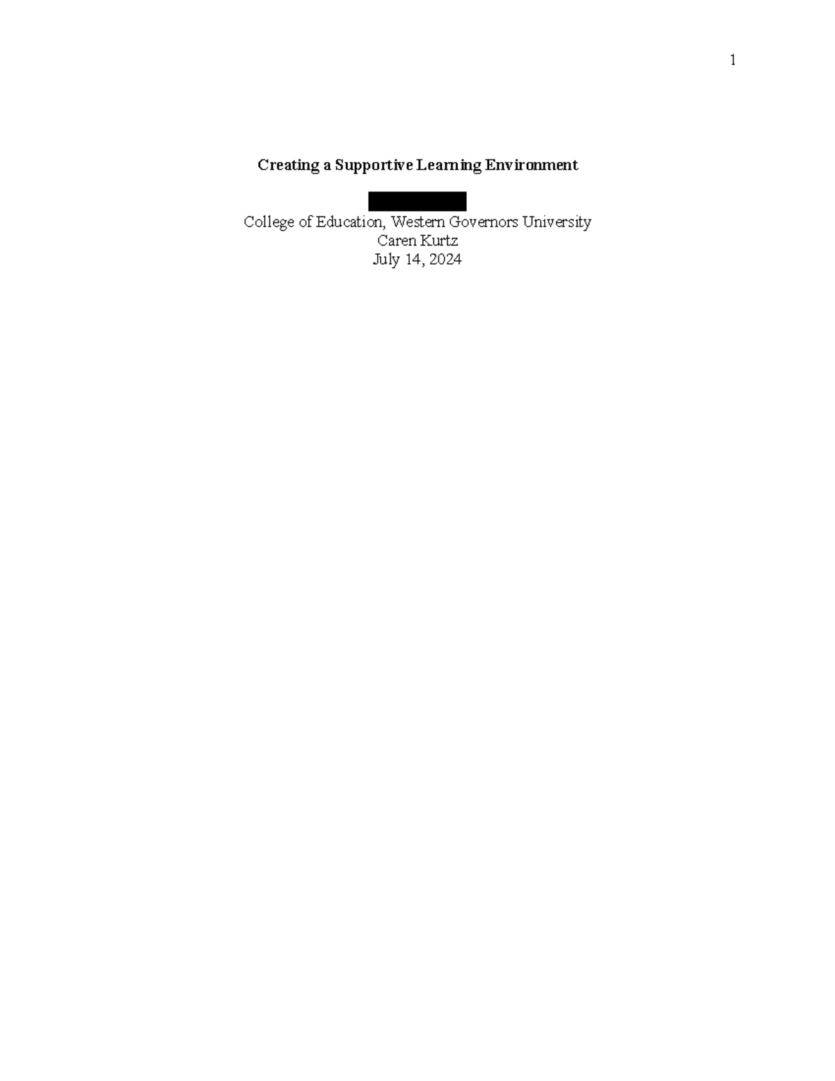 D186 Task 1 Learning as a science - Creating a Supportive Learning Environment Robin Boshaw ...