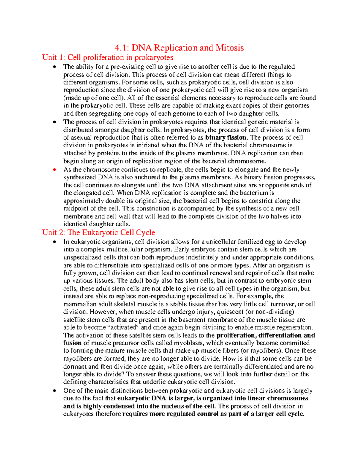 Theme 4 note in here - 4: DNA Replication and Mitosis Unit 1: Cell ...