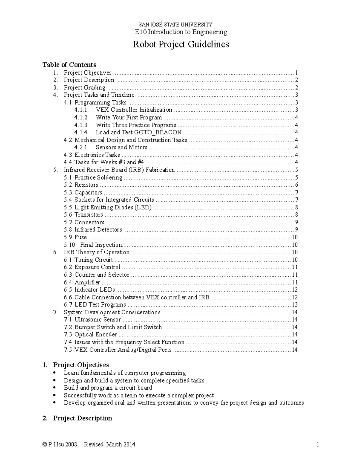 Robot Project Guidelines-F18 - 2. 3. 4. Project Objectives - Studocu