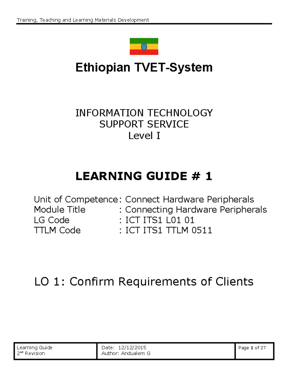 LO1 - Lecture notes for TVET - Ethiopian TVET-System INFORMATION ...