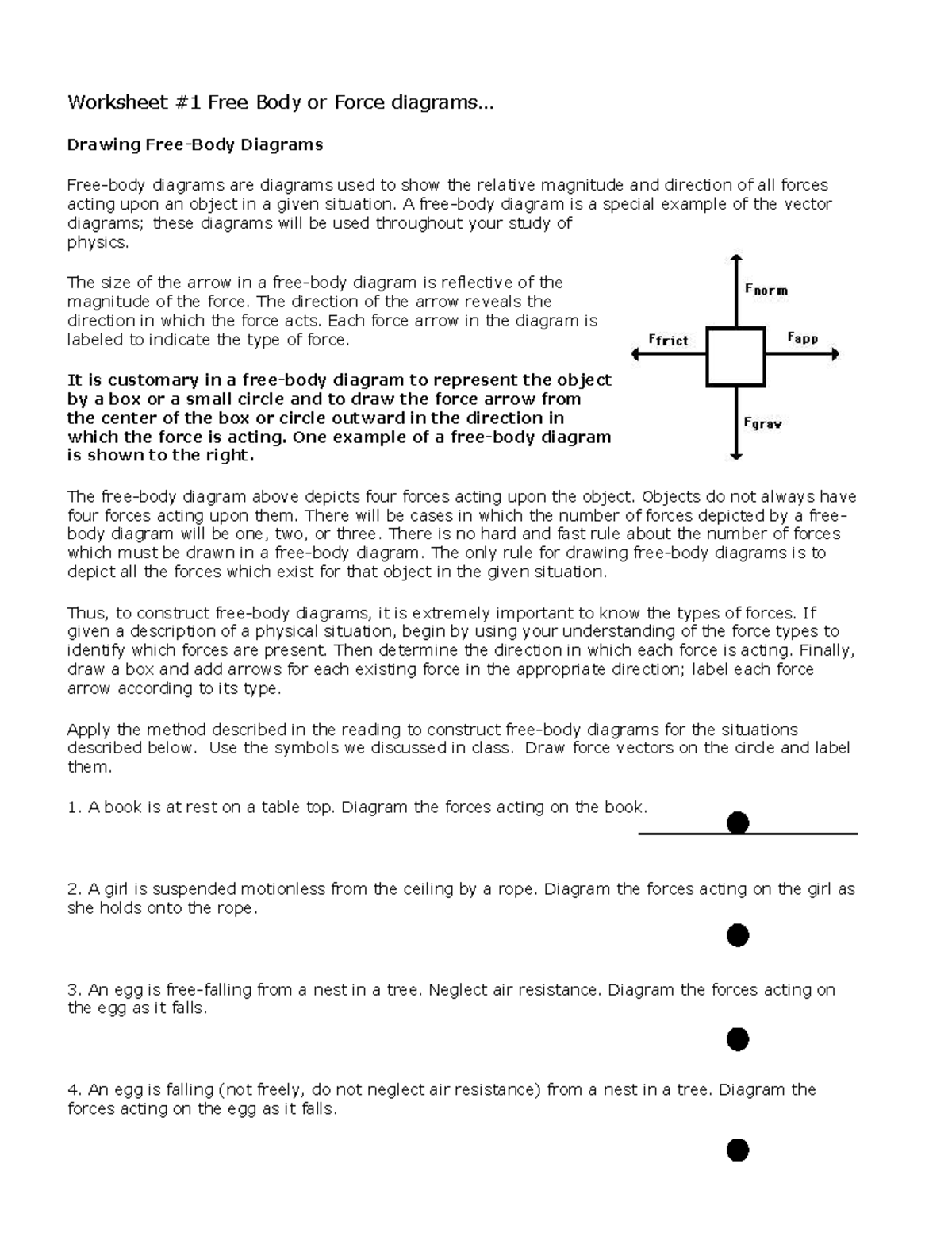 Force Diagrams Worksheets - Worksheet #1 Free Body or Force diagrams ...