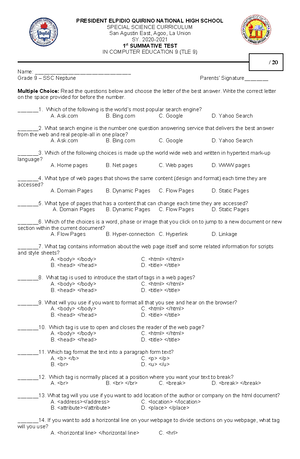 Grade 10 General ST2 - Summative Test for Computer Programming ...